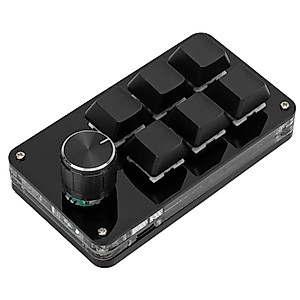 Acogedor One Handed Macro Mechanical Keyboard with Adjustment Knob, Portable Mini Mechanical Gaming Keypad, 6 Fully Programmable Keys (Black)