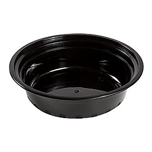AmerCare 6 Inch Round Black Plastic Containers with Lids, 16 Ounces for Microwave or Freezer, Pack of 150