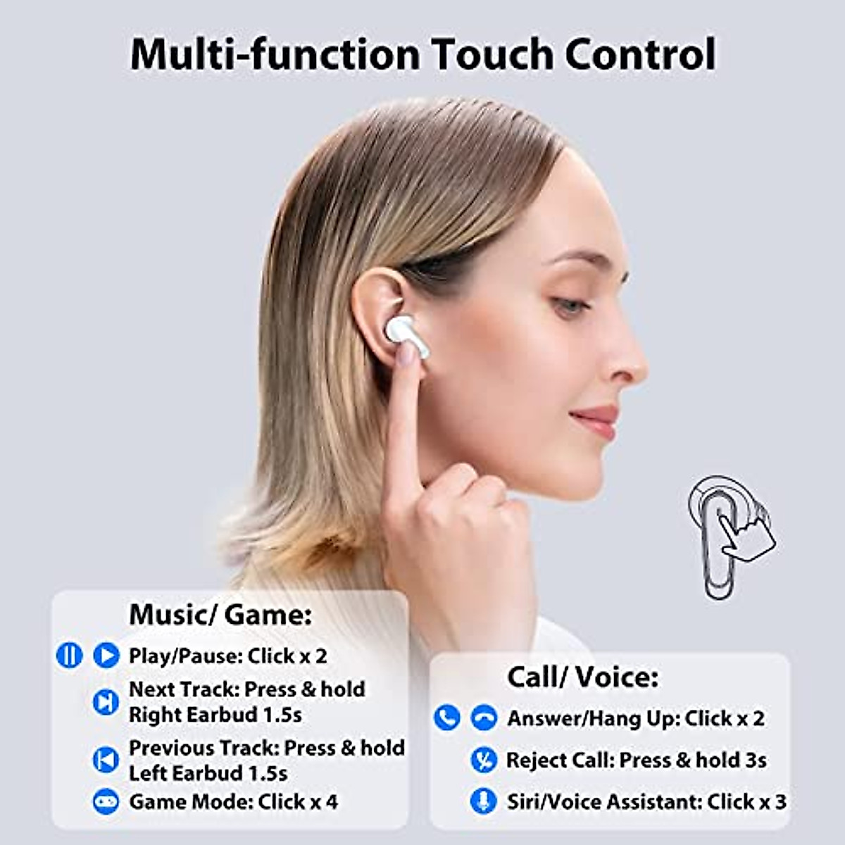 COOYA Wireless Earbuds Bluetooth 5.2 Headphones for iPhone 14 13 Pro Max 12 11 Noise Canceling Bass Stereo Wireless Gaming Headsets with Mic in-Ear Earphones for Samsung S23 S22 Ultra S21 S20 A53 A14