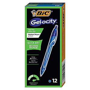 BIC RGLCG11BE Gel-ocity Quick Dry Retractable Gel, Blue Ink, Medium, 1 Dozen