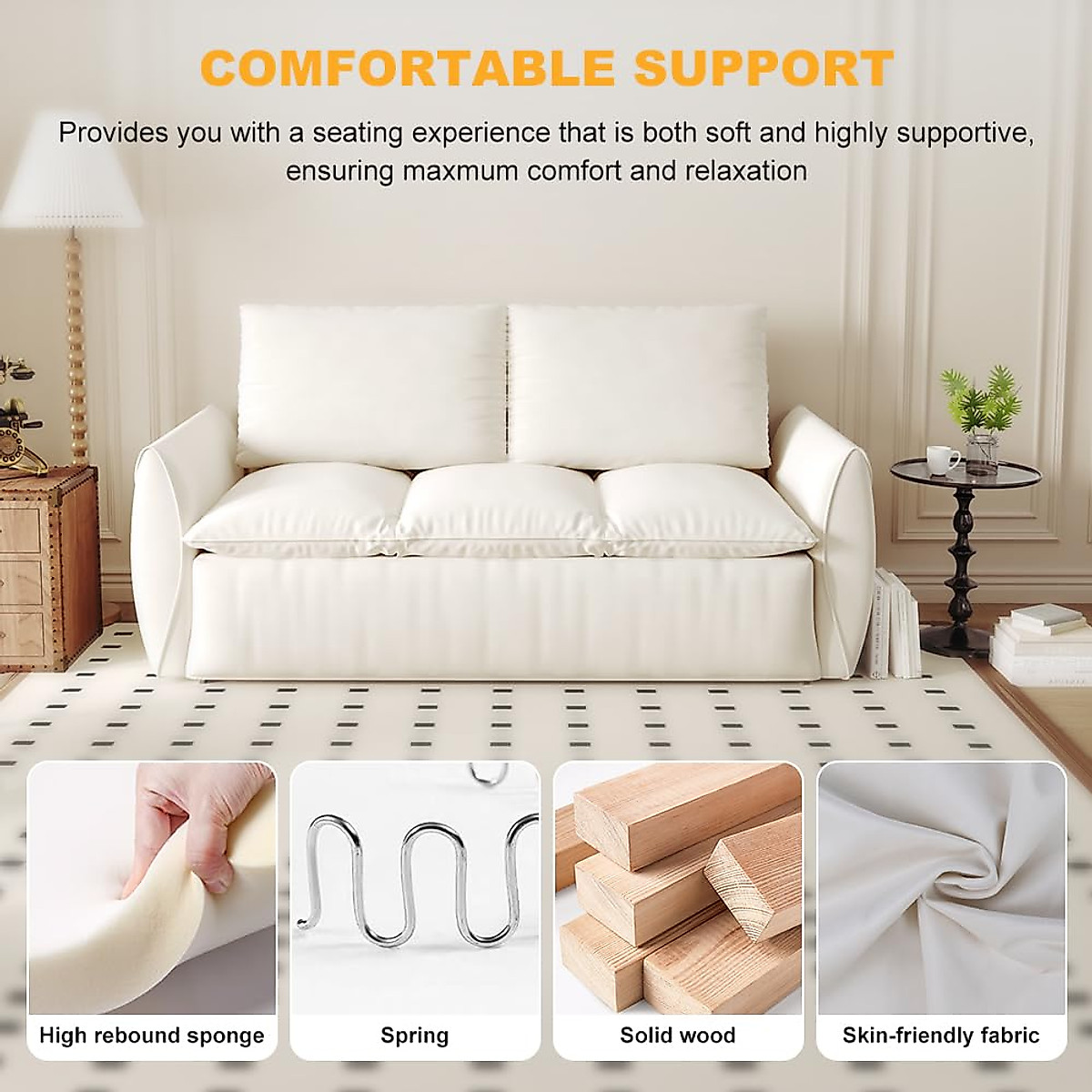 70.9" Convertible Queen Size Sleeper Sofa Bed, Folding Futon Loveseat Pull Out Couch Modern Hydraulic System Pullout Sofabed Cloud Daybed with Detachable Cushions for Living Room Office Apartment