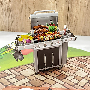 Liif BBQ Grill 3D Greeting Fathers Day Card, Pop Up Fathers Day Card, Birthday Card For DAD, Men, Husband, Brother, Boss, Friendship | With Message Note | Size 8 x 6 Inch