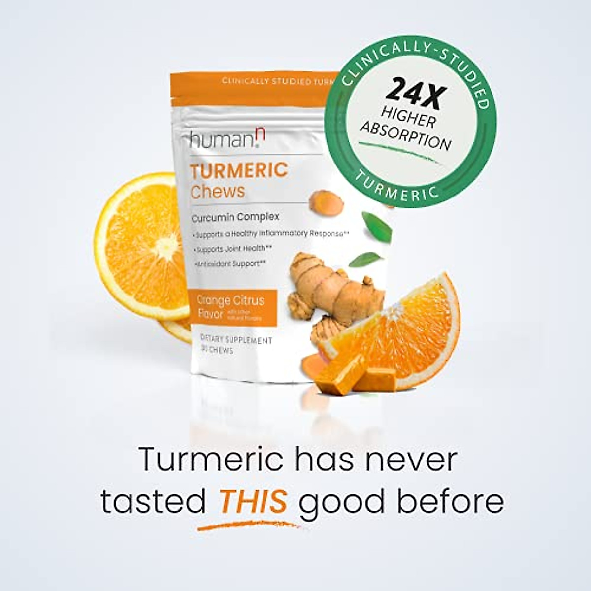 humanN Turmeric Curcumin Chews Supplement – High Absorption Turmeric - Orange Citrus Flavor – from The Makers of SuperBeets, 30 Count