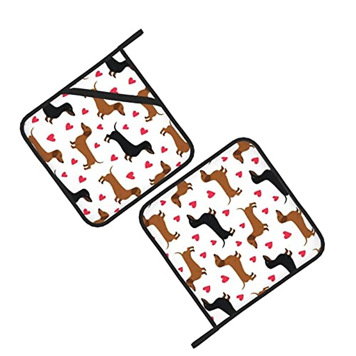 Romantic Dachshunds Set of 2 Square Insulated Pot Holders, Kitchen Baking, Pot Holders Sets, One with Pocket and One Without Pocket
