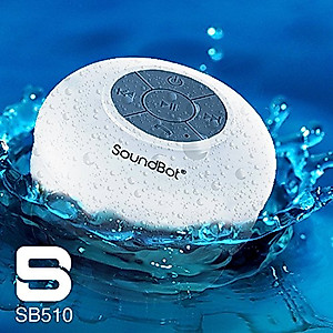 Soundbot SB510 Bluetooth Shower Speaker HD Water Resistant Bathroom Speakers, Handsfree Portable Speakerphone with Built-in Mic, 6hrs of Playtime, Control Buttons and Dedicated Suction Cup (White)
