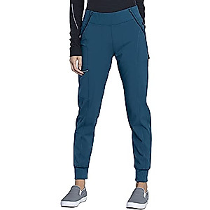 Jogger Scrub Pants for Women 4-Way Stretch with Mid Rise, Cargo Pocket, Superior Performance, and Comfort CK110A, M, Caribbean Blue