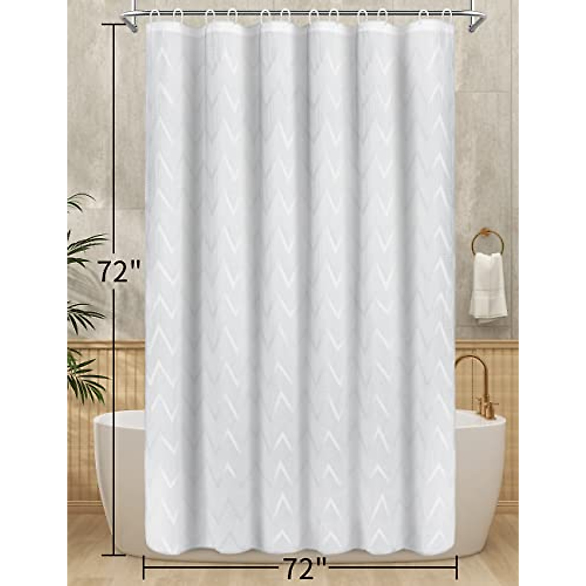 SUMGAR White Shower Curtain Waffle Weave Textured Soft Fabric Shower Curtains for Bathroom,Herringbone Jacquard Chevron Zig Zag Modern Boho Waterproof Shower Curtain Set with Hooks, 72" x 72"