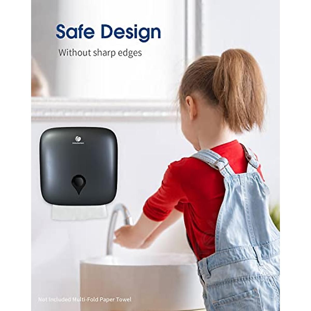 Paper Towel Dispenser, C-Fold and Multifold Tissue Towel Dispenser for Bathrooms, Kitchens and High-Traffic Washrooms, CHUANGDIAN, Dark Grey