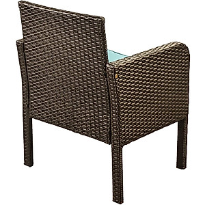 STP-Y 4 Pieces Outdoor Patio Furniture Set All-Weather Wicker Sofa Set Rattan Chair with Tempered Glass Table, Cushioned Seats Conversation Sets, Blue (Color : Blue)