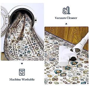 RUGSREAL 9x12 Blue Area Rug, Traditional Washable, Vintage Distressed, Kitchen Floor Cover, Foldable, Indoor Mat