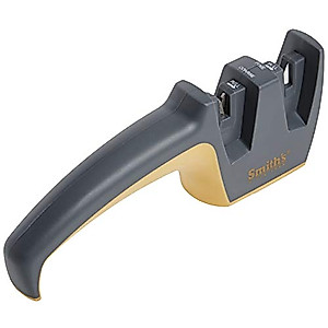 Smith's 50090 Pull-Thru Knife Sharpener - Grey - Coarse & Fine Sharpeners - Non-Slip Rubber Base – Straight & Serrated Blades – Pocket, Hunting, Sport Knives