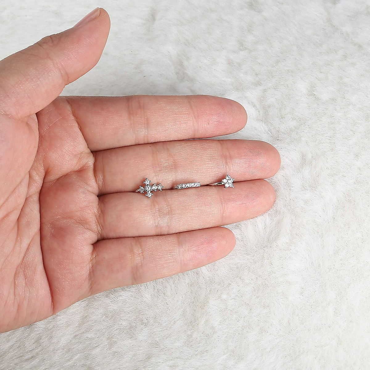 Drperfect 3 Pcs 925 Sterling Silver Pin Nose Ring Hoop, 20G Cubic Zirconia Cute Nose Ring Gold Silver Plated Cartilage Earrings Nose Piercing Jewelry for Women