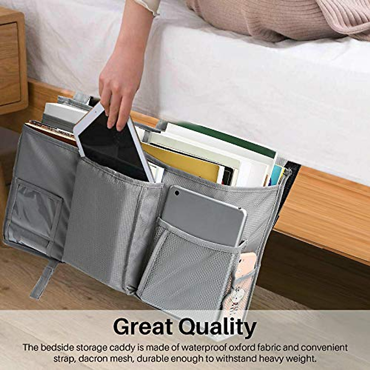 Corodo Bedside Caddy, Bedside Organizer for Dorm Bed, Bunk Bed Caddy with 8 Pockets for Baby Bed, Hospital Beds, Grey