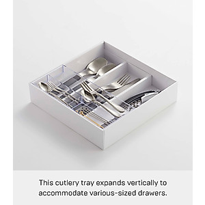 YAMAZAKI Home Expandable Cutlery Drawer Organizer - Kitchen Silverware Utensil Storage Tray, Plastic, Expandable, No Assembly Req.