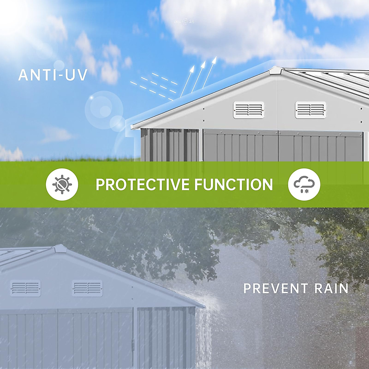 Zstar 12 x 10 FT Outdoor Storage Shed with Singe Lockable Door, Large Metal Tool Sheds with Sloping Roof & Frame Structure, Waterproof Metal Garden Sheds for Backyard, Patio, Outside Use, Gery