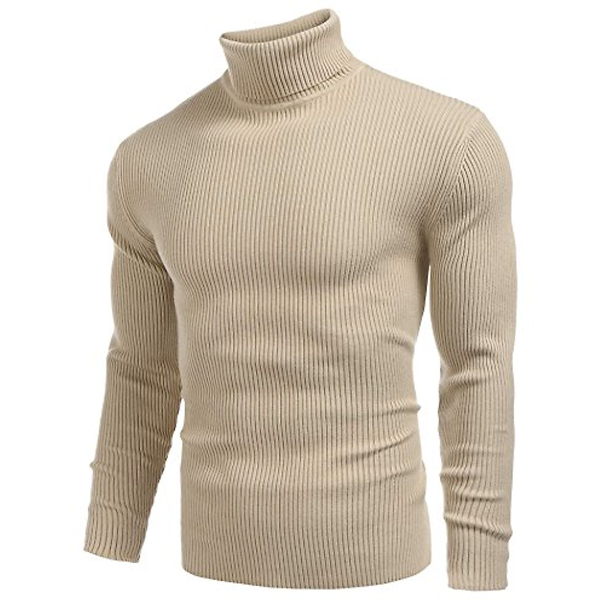 COOFANDY Mens Ribbed Slim Fit Knitted Pullover Turtleneck Sweater Khaki