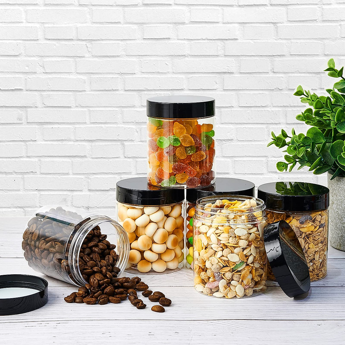 Eternal Moment 36 Pack 8 OZ Plastic Jars Round Clear Cosmetic Container Jars with White Lids, Perfect for Lotion, Slime，Cream, Ointments, Makeup, Eye Shadow, Samples, Pot, Travel Storage ﻿