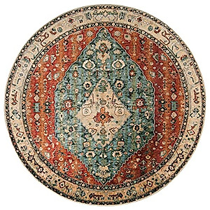 Lahome Boho Tribal Round Rug - 4Ft Persian Soft Bedroom Round Area Rug Entryway Foyer Throw Mat Washable Non-Shedding Non-Slip Sofa Carpet for Nursery Living Dining Room,Rust/Dull Teal