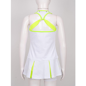 Loodgao Kids Girls Pleated Tennis Golf Dress Workout Outfits Solid Color Sleeveless Sports Dress with Shorts White 6 Years