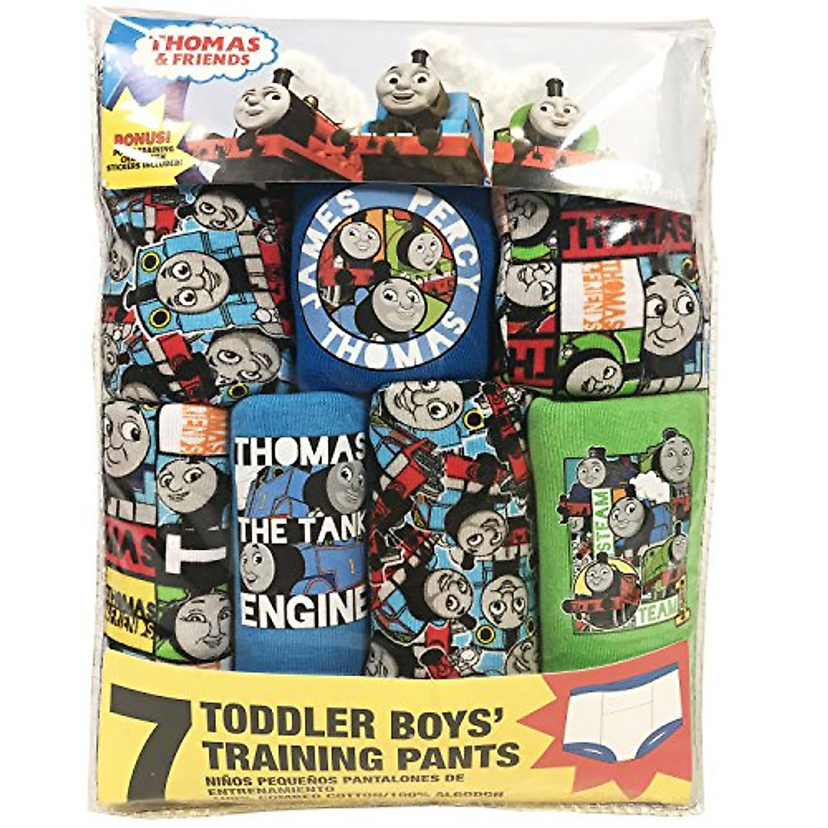 Thomas & Friends Boys Toddler Potty Training Pants with Success Tracking Chart and Stickers in Sizes 2T, 3T and 4T, 7-Pack, 3T
