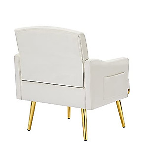 hansones Velvet Accent Armchair with Gold Metal Legs, Modern Upholstered Lounge Chair for Living Room (Off White)