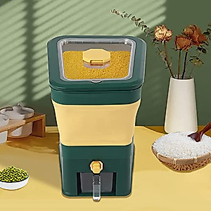 Rice Food Storage Containers, Collapsible 11.6 to 26 Lbs Rice Dispenser with Airtight Locking Lid, Grain Container Food Storage Bin for Kitchen, Dog Pet Cat Flour Sugar Kitchen Pantry Holder