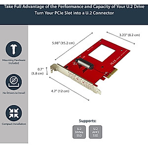StarTech.com U.2 to PCIe Adapter - x4 PCIe - For 2.5" U.2 NVMe SSD - SFF-8639 PCIe Adapter - U.2 SSD - PCIe SSD - U.2 drive , TAA (PEX4SFF8639)