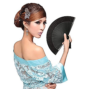 Decorative Folding Fans Bamboo Chinese Silk FashionJapan Style Hand Fans Popular Fan Handheld Folding Women Girls Show Fans Hand Held Elegant Fan fan