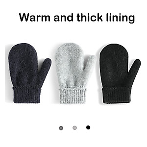 Saniripple 3 Pairs Winter Warm Knitted Soft Baby Mittens Toddler Mitten Gloves for Boys Girls grey/black/navy