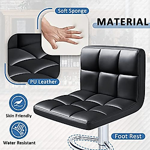 Homall Bar Stools Modern PU Leather Adjustable Swivel Barstools, Armless Hydraulic Kitchen Counter Bar Stool Synthetic Leather Extra Height Square Island Barstool with Back Set of 2(Black)
