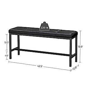 VASAGLE Dining Table Bench with PU Leather Padded Seat, Steel Frame, for Living Room, Hallway, Bedroom, 12.8 x 42.5 x 18.9 Inches, Black