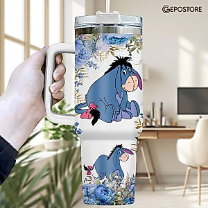 GEPOSTORE Christmas Gifts for Women Girls, Blue Donkey 40oz Tumbler with Handle, Cute Cartoon Character Tumbler, Birthday Gifts for Movie Lover