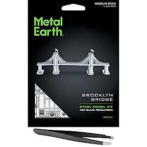 Fascinations Metal Earth Brooklyn Bridge 3D Metal Model Kit Bundle with Tweezers