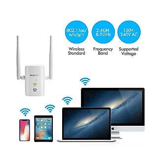 1200Mbps WiFi Range Extender OURLINK AC1200 Signal Booster Repeater, Add Coverage up to 1500 sq.ft. in Your House, Extend 2.4GHz & 5GHz Wi-Fi, Easy Setup