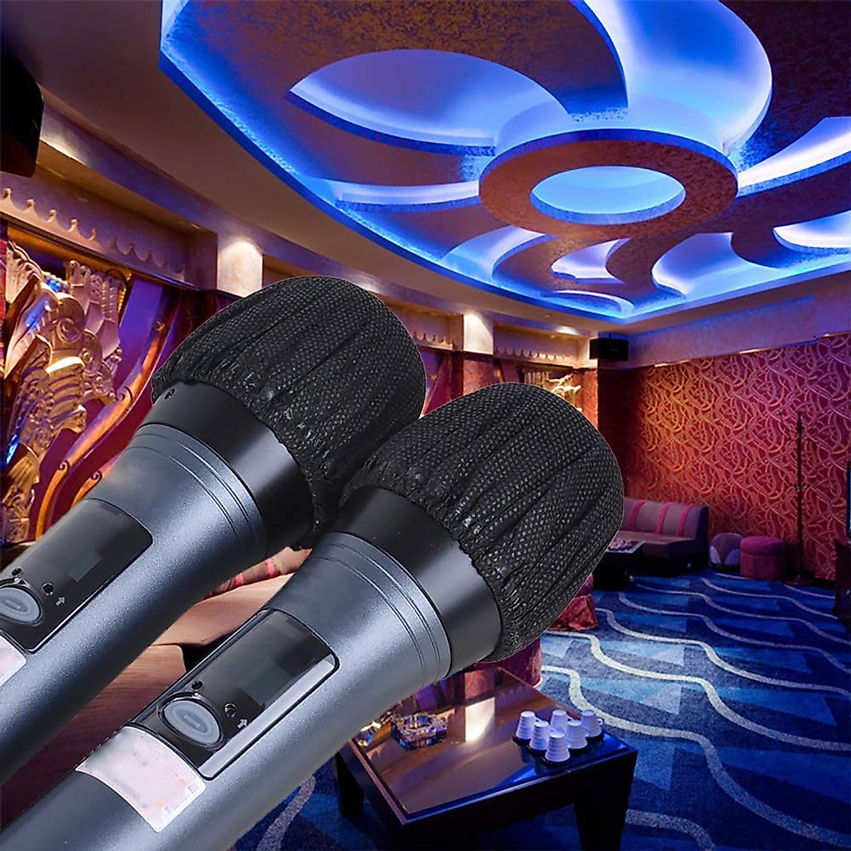 None Branded 200 Pieces Disposable Microphone Cover Microphone Cover Windscreen Mic Cover Protective Cap for KTV Recording Room News Gathering, 3 Inch (Black)