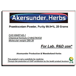 Akersunder Pramiracetam Powder, Purity 99+%, 25 Grams, Include 100mg Scoop