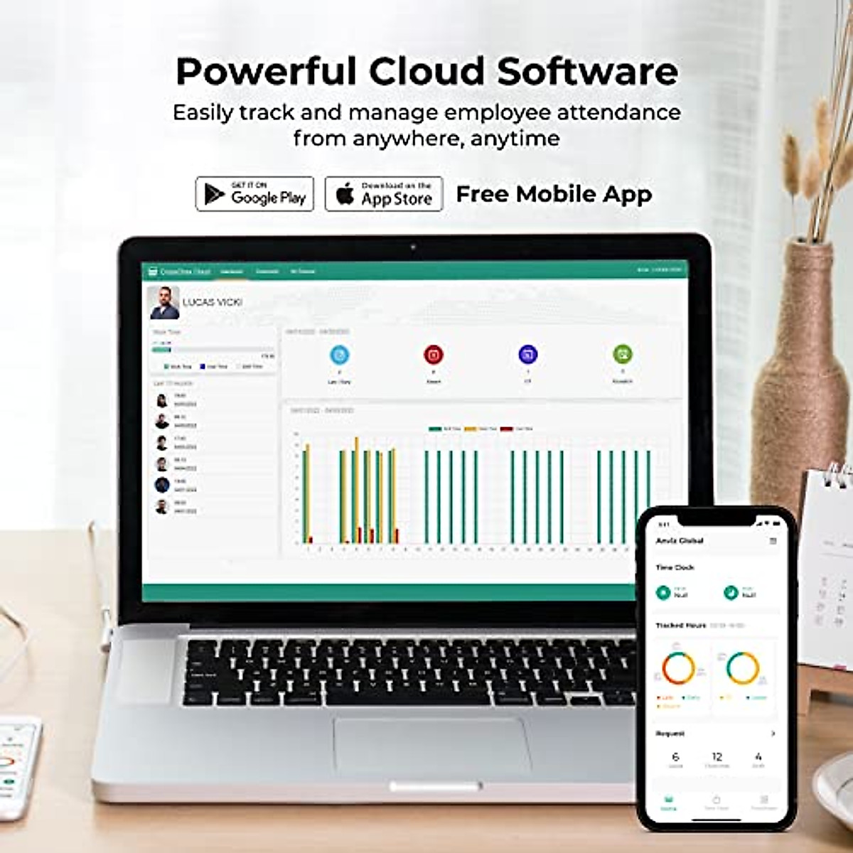 ANVIZ Time Clocks for Employees Small Business - CX2 Fingerprint Biometric Clock in and Out Machine - Finger Scan + RFID + Pin Punching in one, with Professional Cloud Software (0 Monthly Fee), White