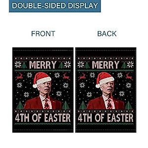 Happy Christmas Flag Merry 4th Of Easter Funny Joe Biden Christmas Flag For Happy Christmas Double Sided Vertical 12.5 x 18 Inch for Seasonal Holiday Yard Decorations