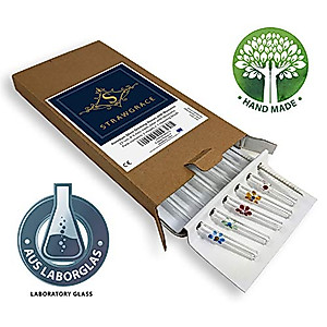 STRAWGRACE Handmade Glass Straws with Coloured Blossoms, Bent - independently tested in DE - Set of 5 with Cleaning Brush - Glass Drinking Straws, Ideal for Cocktail, Smoothie etc - 23 cm x 8 mm