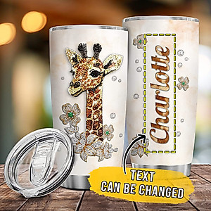 Wassmin Giraffe Tumbler Personalized Giraffes Tumblers Jewelry Drawing Style Stainless Steel Insulated 20oz 30oz Travel Cup Birthday Christmas Gifts For for Animal Lovers Women Girls