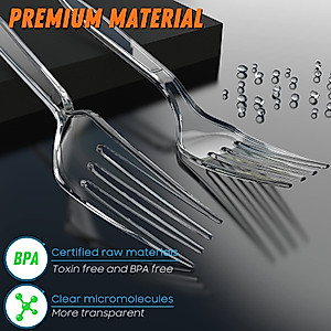 Dipoo 7.1'' Clear Plastic Forks Heavy Duty with Heat Resistant & BPA Free, Solid and Durable Plastic Cutlery, Premium Disposable Forks for Party Supply(84 Count)