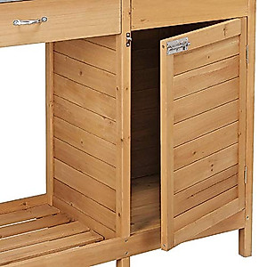 Topeakmart Outdoor Potting Bench Table Work Station Garden Planting with Cabinet & Drawer & Top Shelf & Lower Shelf Natural Wood