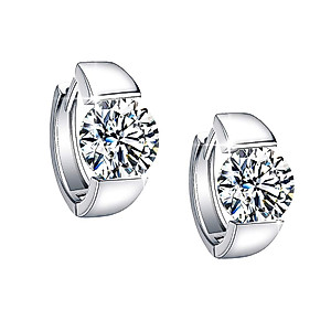 Sterling Silver Huggie Hoop Earrings, Fine Hoops Earrings CZ Cubic Zirconia Platinum Plated Small Silver Hoop Earrings for Women