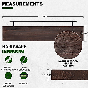 Marsmiles Floating Shelves, 36 Inch Wall Shelf Set of 2, Rustic Wood Shelves for Wall Storage, Fireplace Mantel, Wall Mounted Wooden Display Shelf for Bathroom Bedroom Kitchen Garage, Rustic Brown