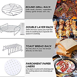 Air Fryer Accessories, Set of 12 Fit for 5.3Qt and Larger Air Fryer with Cake & Pizza Pan, Metal Holder, Skewer Rack & Skewers, etc, Nonstick Coating, Dishwasher Safe