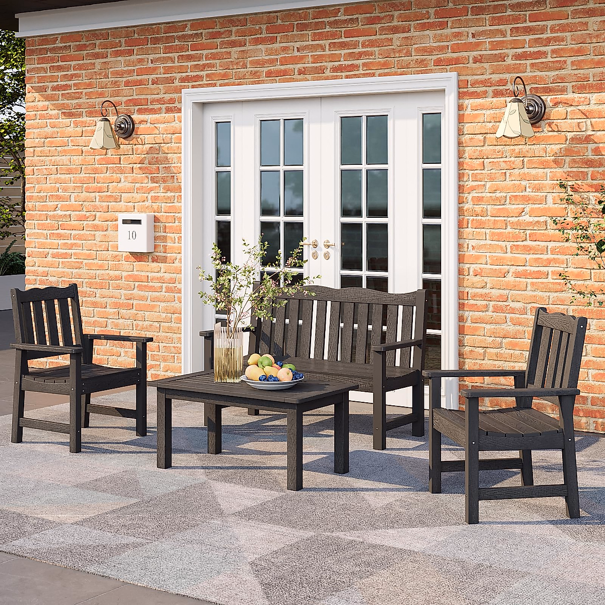 Stoog Outdoor Coffee Table, All-Weather Poly Lumber Patio Side Table, Rectangle End Table for Backyard, Porch, Garden, Balcony & Deck, Black