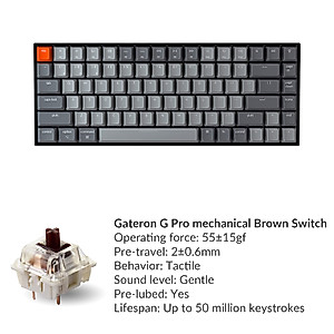 Keychron K2 75% Layout Bluetooth Wireless Mechanical Gaming Keyboard with Gateron G Pro Brown Switch/White LED Backlit/USB C/Anti Ghosting/N-Key Rollover, 84 Keys, for Mac Windows-Version 2