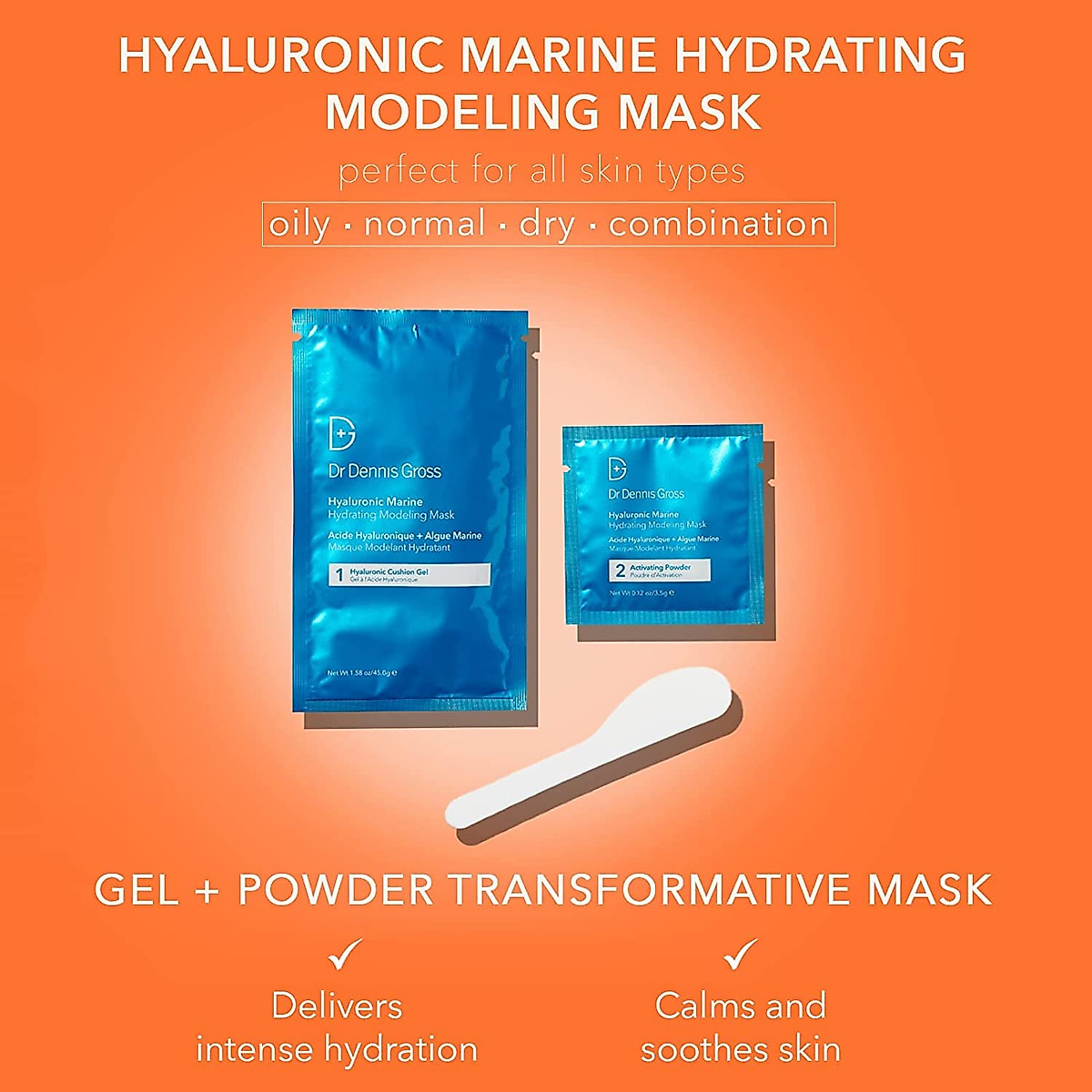 Dr Dennis Gross Hyaluronic Marine Modeling Mask: for Dehydrated Skin, Dull Complexion & Fine Lines and Wrinkles, 4 Treatments