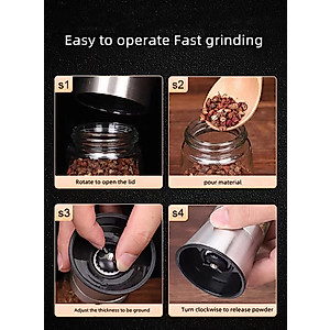 1pcs Pepper Grinder or Salt Grinder, Best Spice Mill with Ceramic Blades, Adjustable Coarseness, Brushed Stainless Steel Cap, and Refillable Tall Glass Body (7.5")
