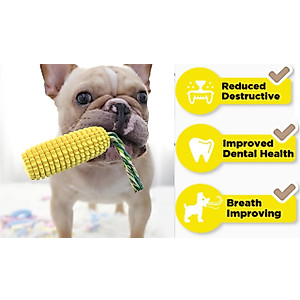AGIEG Dog Toy Corn Yellow Puppy Squeaky Toys Pet Durable Chewing Toothbrush Cleaning Back Teeth, Add Toothpaste, Chew Toy for Mediun and Large Dogs,All Breed Size